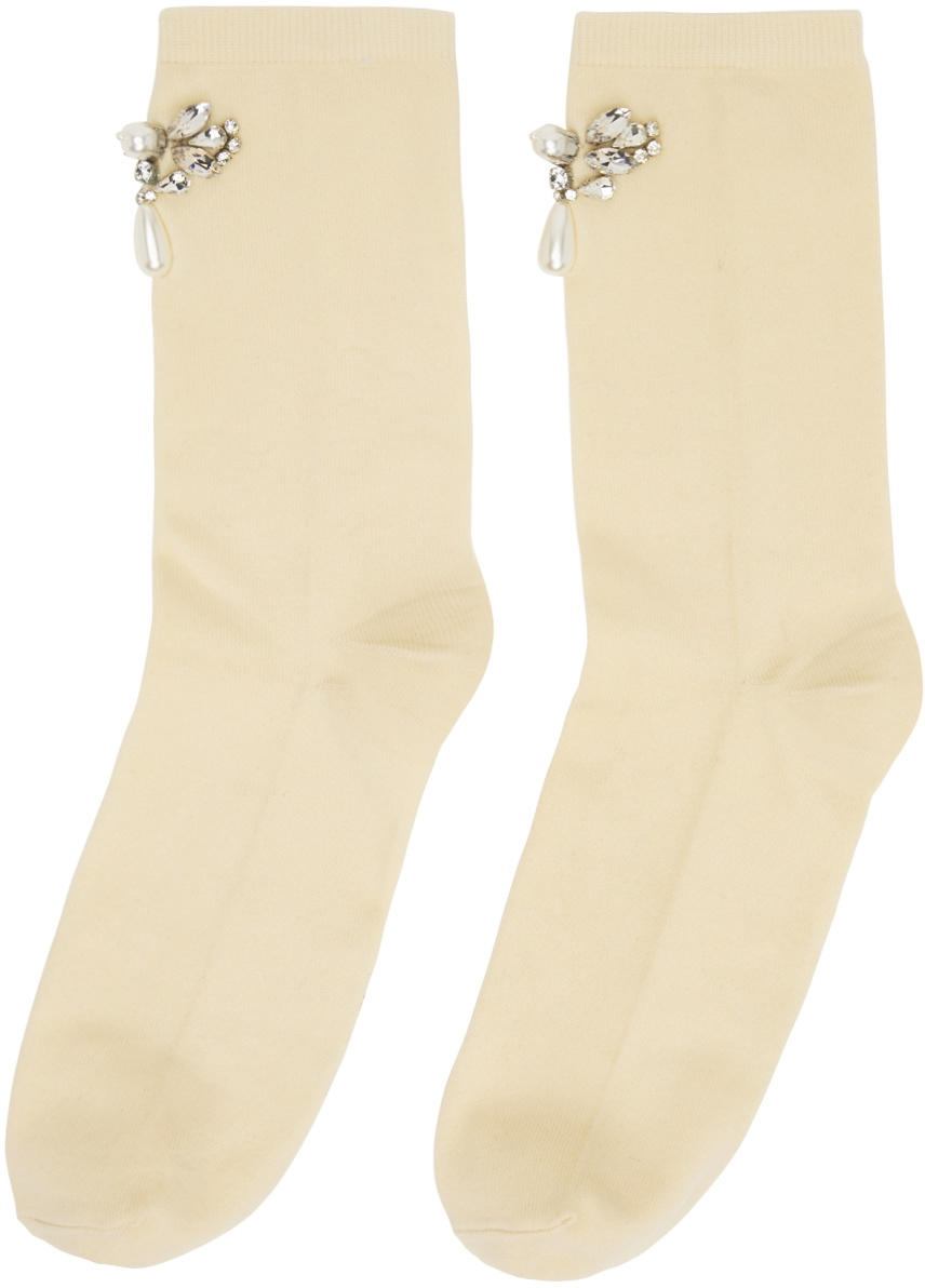 Simone Rocha Beige Crystal Cluster Socks Simone Rocha