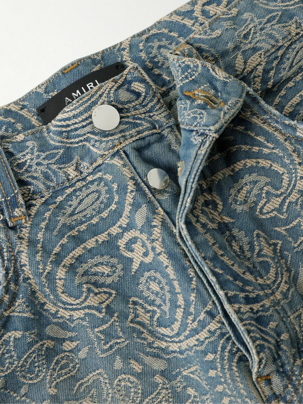 AMIRI - Straight-Leg Distressed Bandana-Jacquard Jeans - Blue Amiri