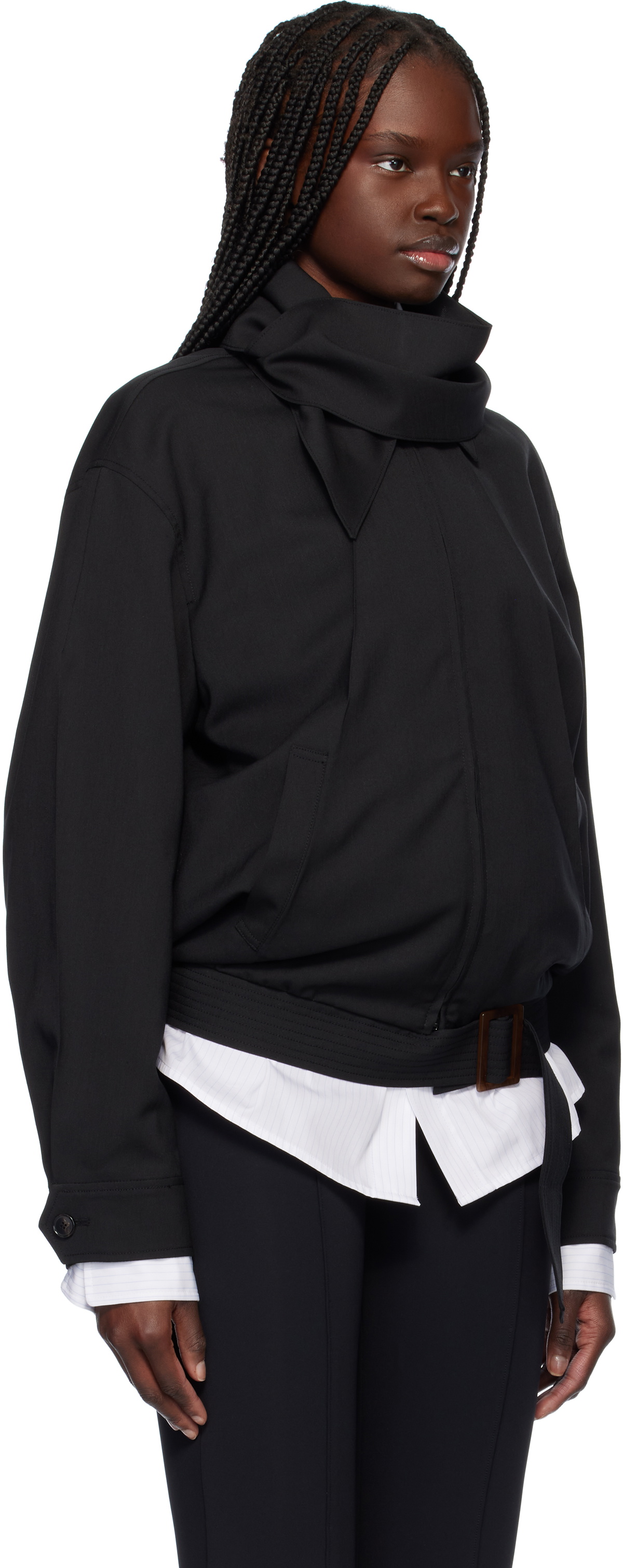 RECTO Black Scarf Detail Harrington Jacket Recto