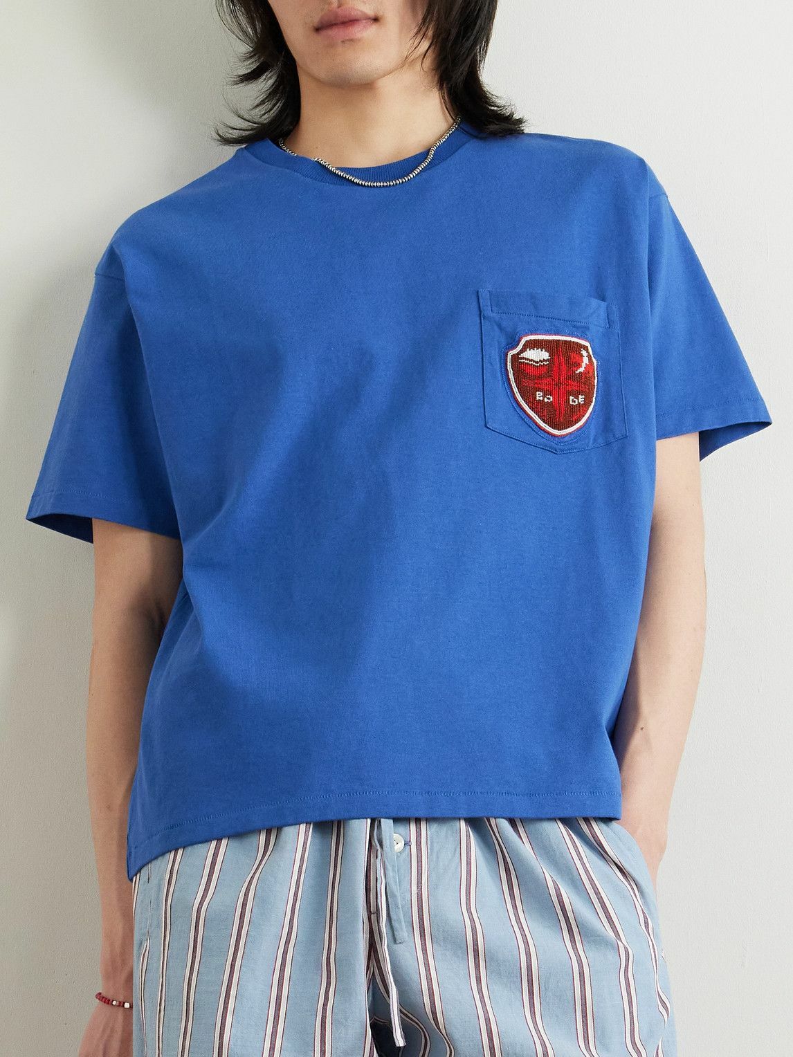 BODE - Logo-Embellished Cotton-Jersey T-Shirt - Blue Bode