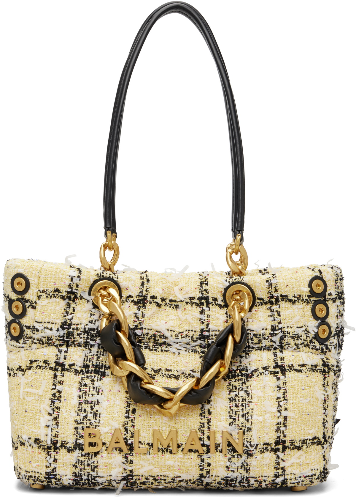 Balmain Yellow Plaid Tweed 1945 Tote Balmain