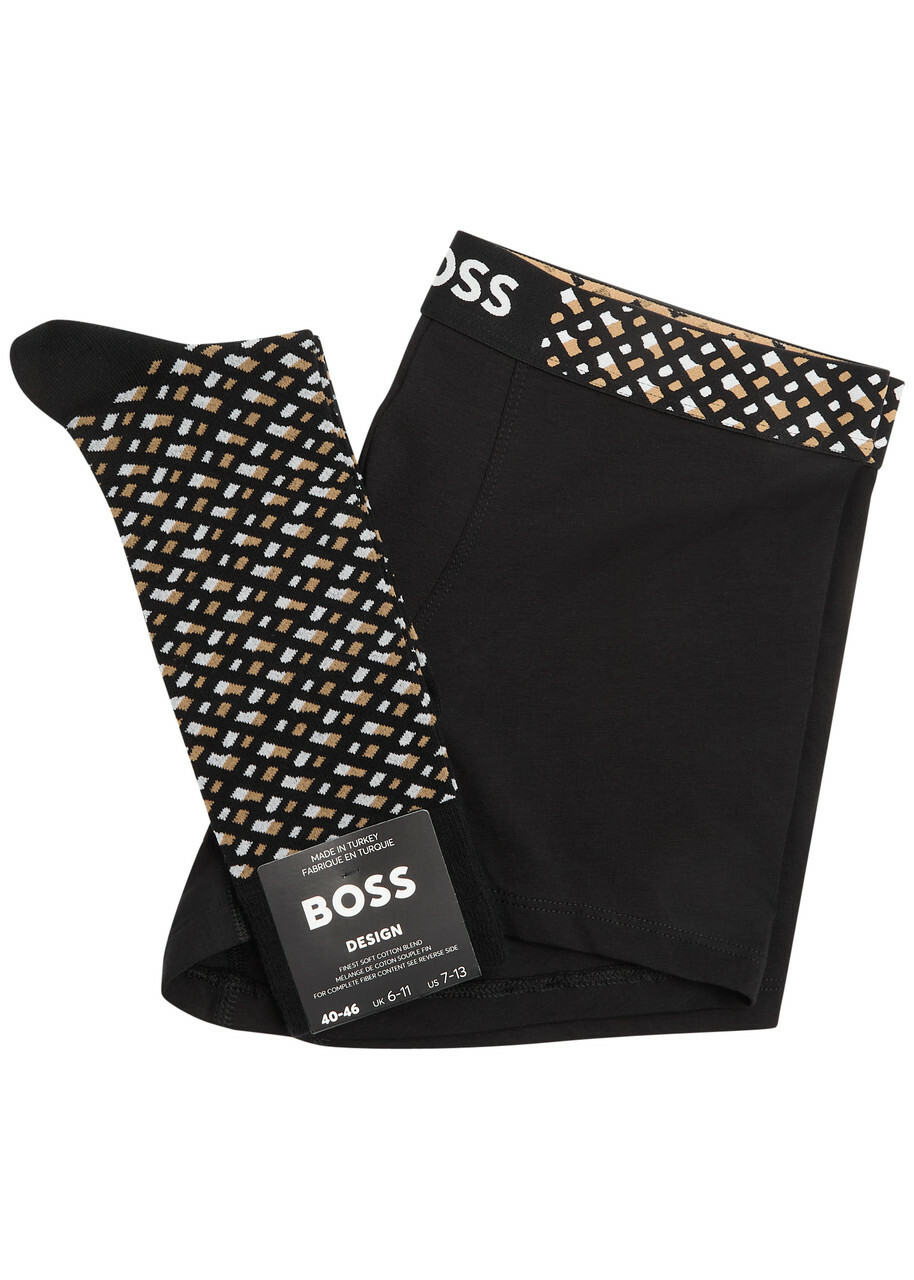Boss Logo Cotton-blend Trunks and Socks Gift set Black BOSS