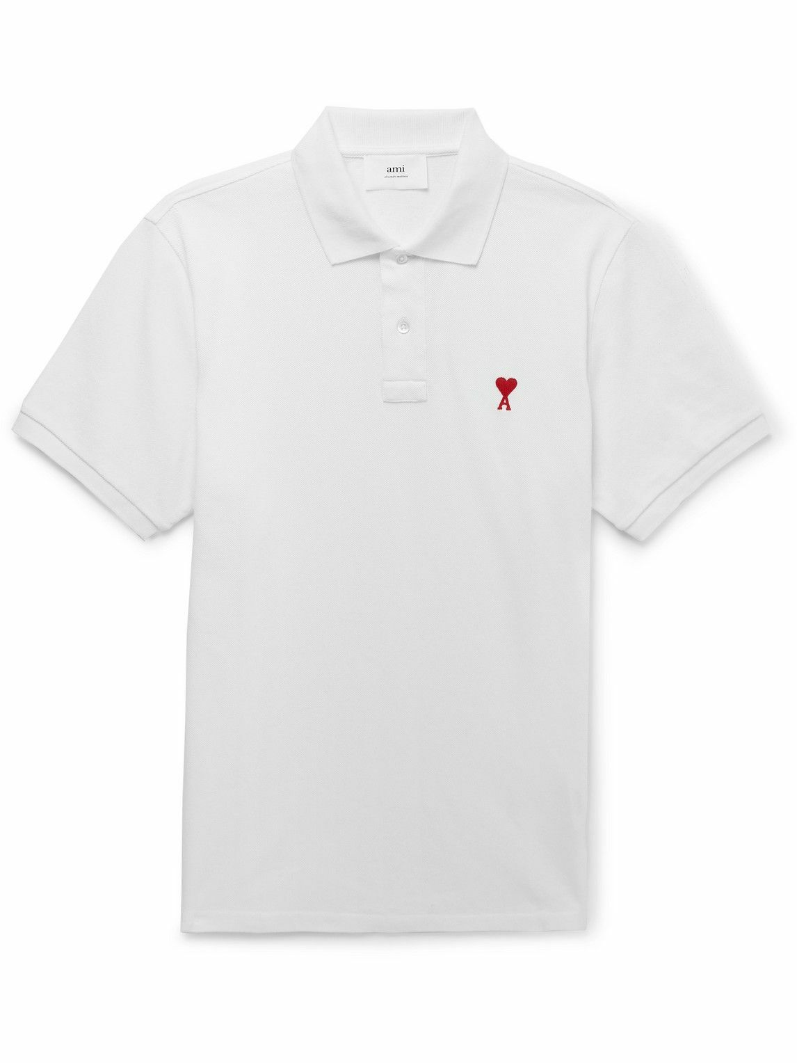 AMI PARIS - Logo-Embroidered Cotton-Piqué Polo Shirt - White AMI
