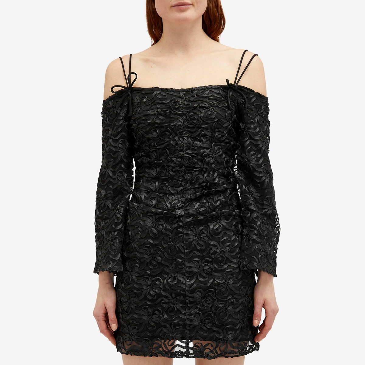 GANNI Women's Ribbon Tulle Mini Dress in Black GANNI