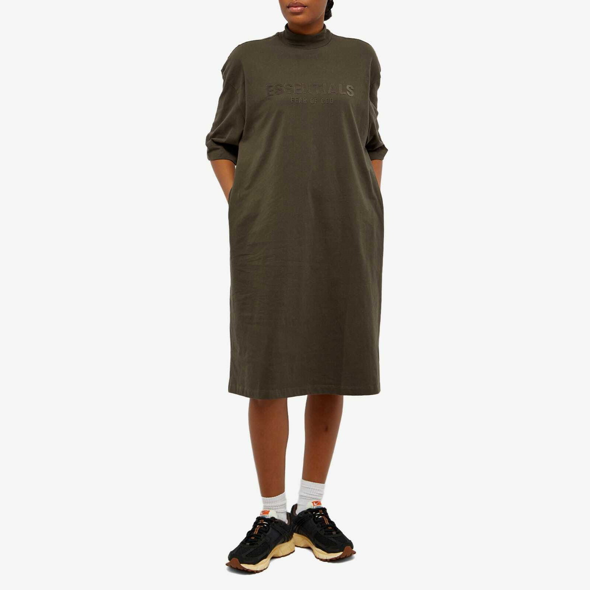 Fear of God ESSENTIALS Women's Short Sleeve Logo Dress in Off Black ...