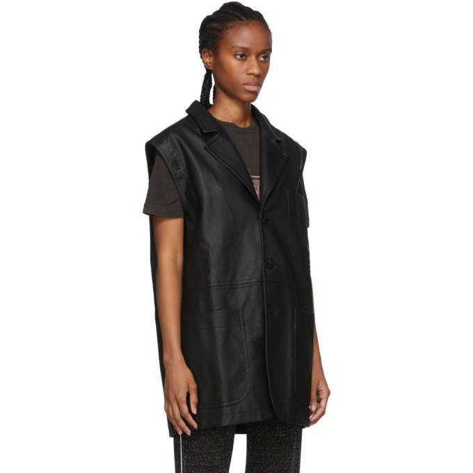 Telfar Black Faux-Leather Detachable Arm Jacket Telfar