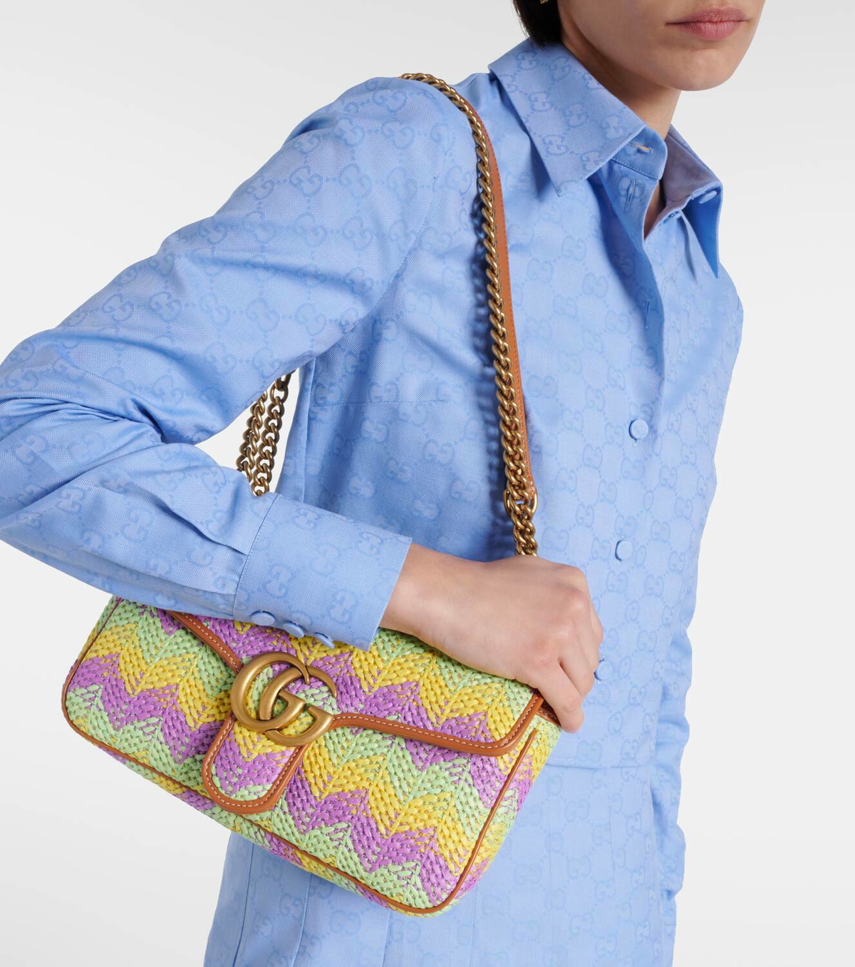 Gucci GG Marmont Small raffia shoulder bag Gucci