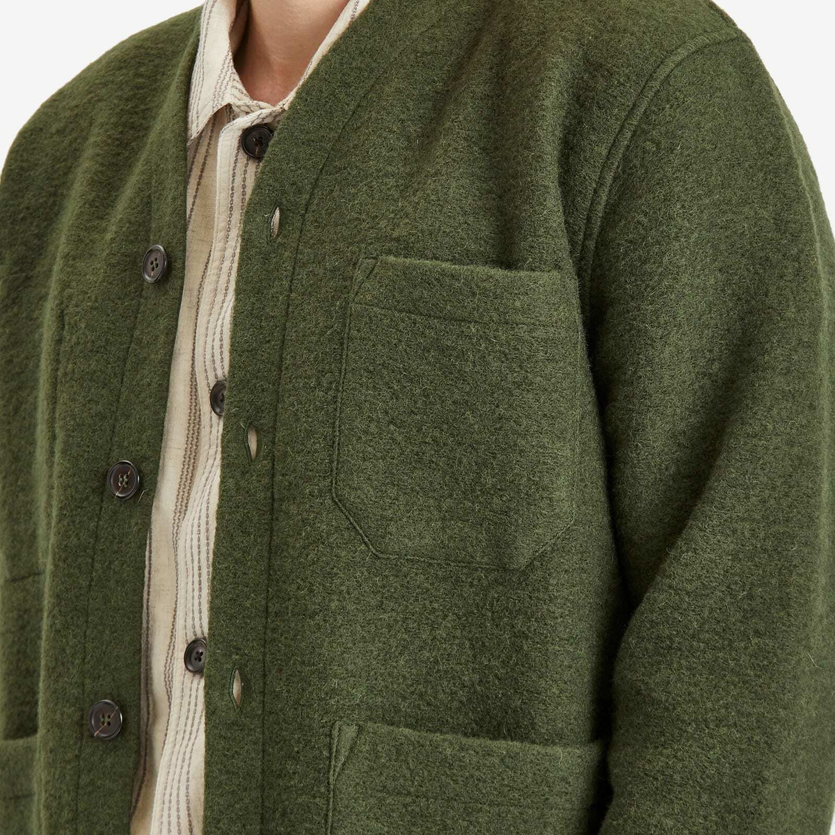 Universal Works Men's Wool Fleece Cardigan - Presented by END. in Olive ...