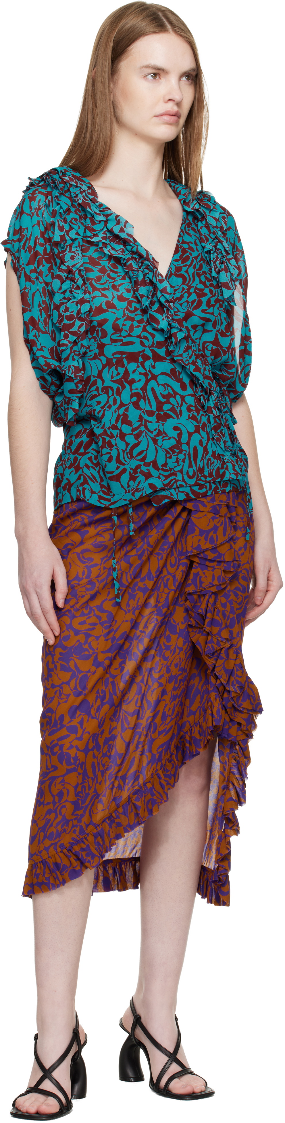 Dries Van Noten Blue & Burgundy Pattern Top Dries Van Noten