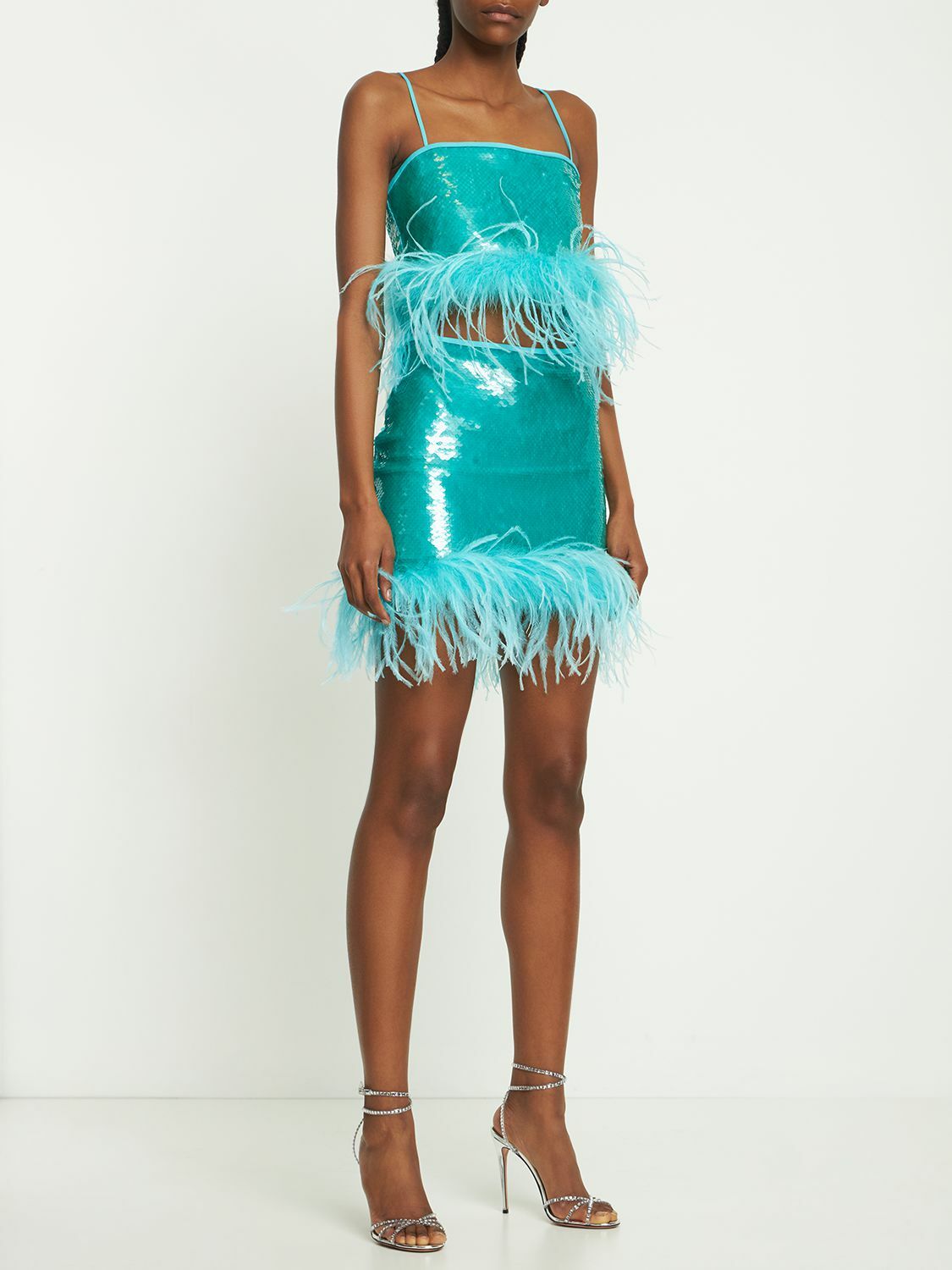 GIUSEPPE DI MORABITO - Sequined Mini Skirt W/ Feathers Giuseppe di Morabito
