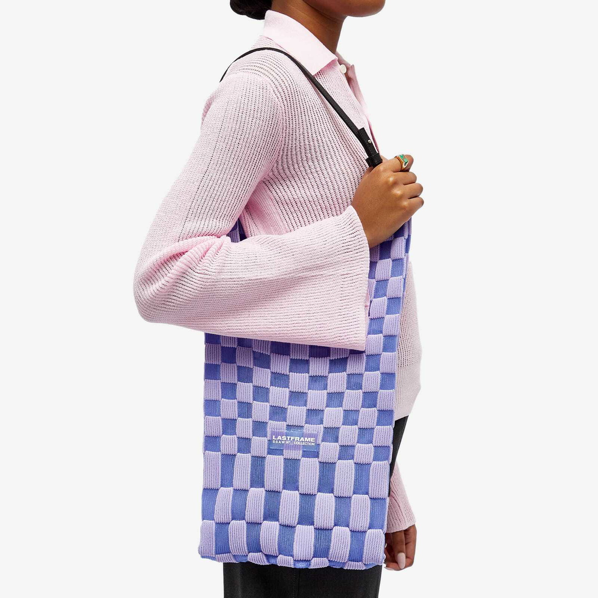 LASTFRAME Women's Sheer Ichimatsu Market Bag Medium in Lavender LASTFRAME