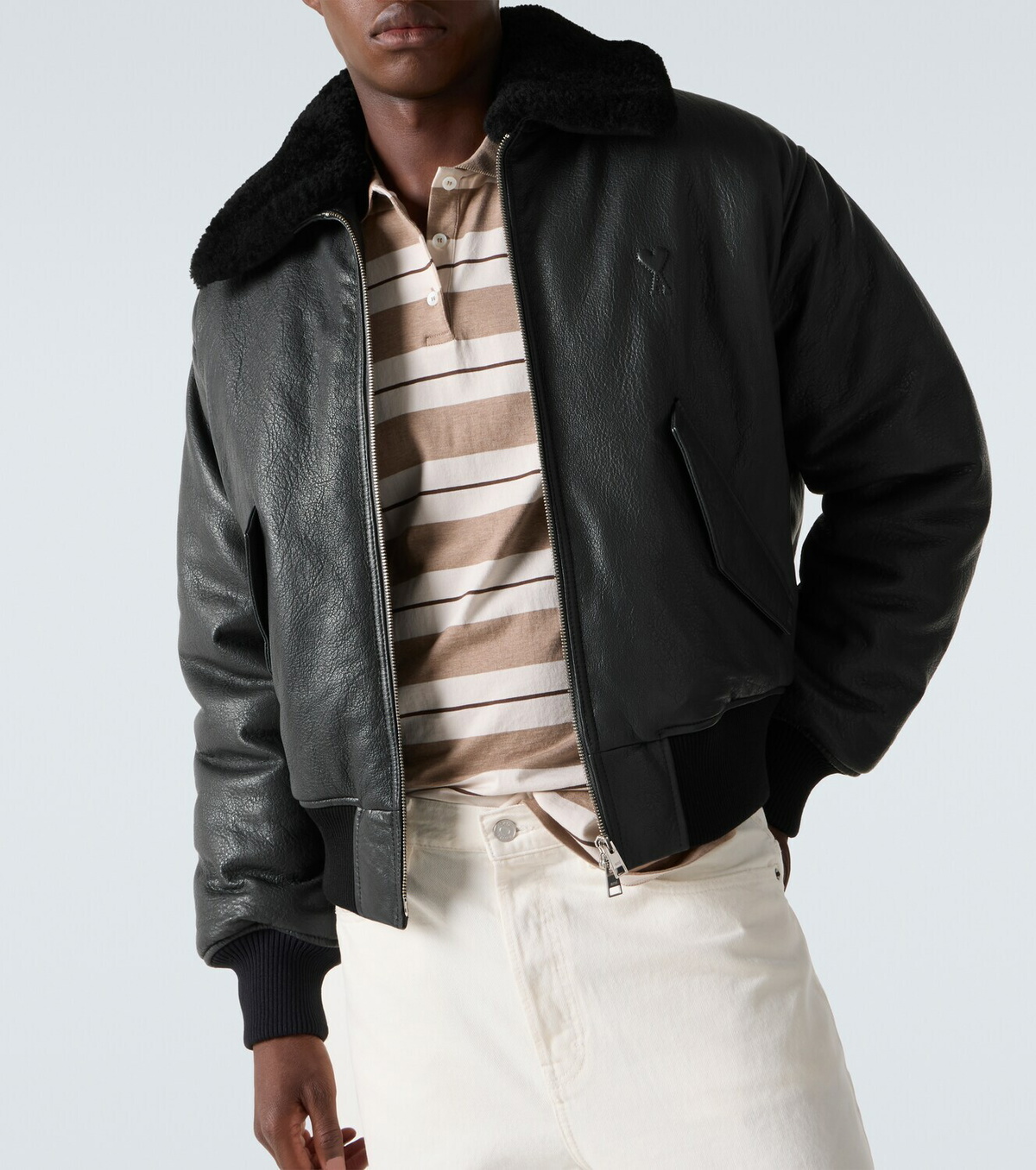 Ami Paris Shearling-trimmed leather bomber jacket AMI