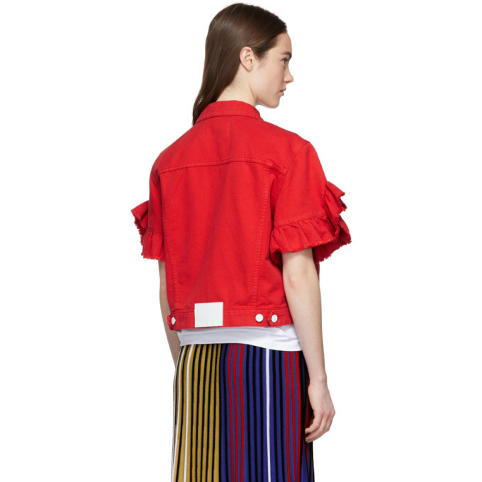 MSGM Red Cropped Sleeve Denim Jacket MSGM