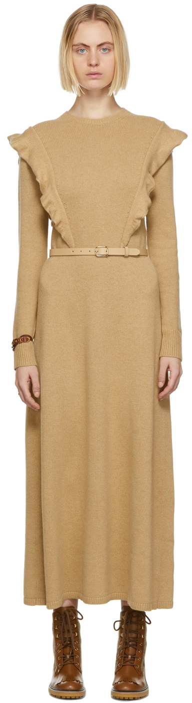 Chloé Beige Knit Ruffled Dress Chloe