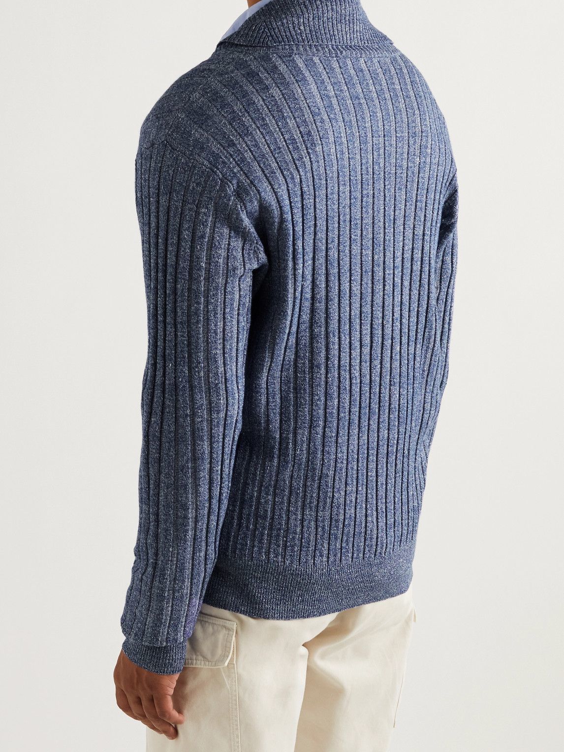 Peter Millar - Naples Shawl-Collar Ribbed-Knit Sweater - Blue Peter Millar