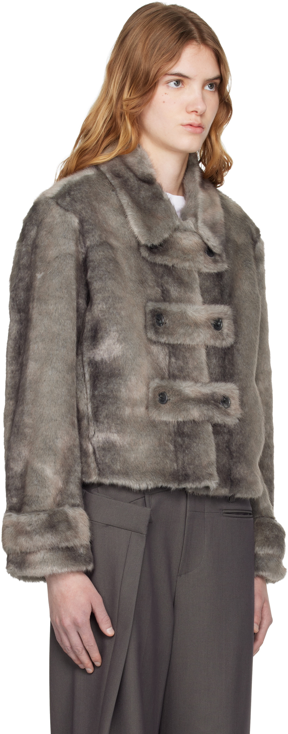 OPEN YY Gray Faux Fur Tab Toggle Jacket OPEN YY
