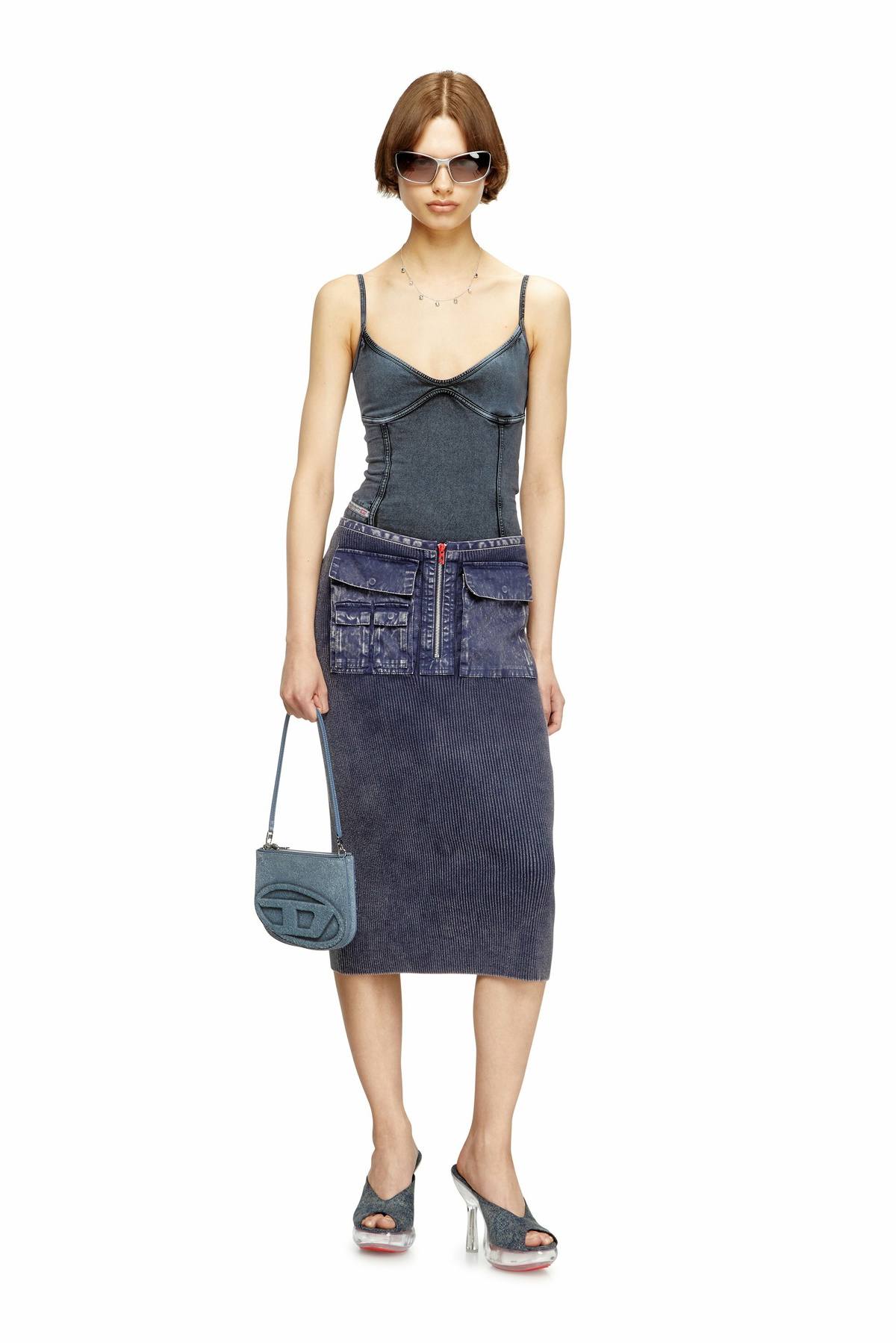 Diesel 1DR Twin-Double-pouch shoulder bag in solarised denim - Shoulder ...