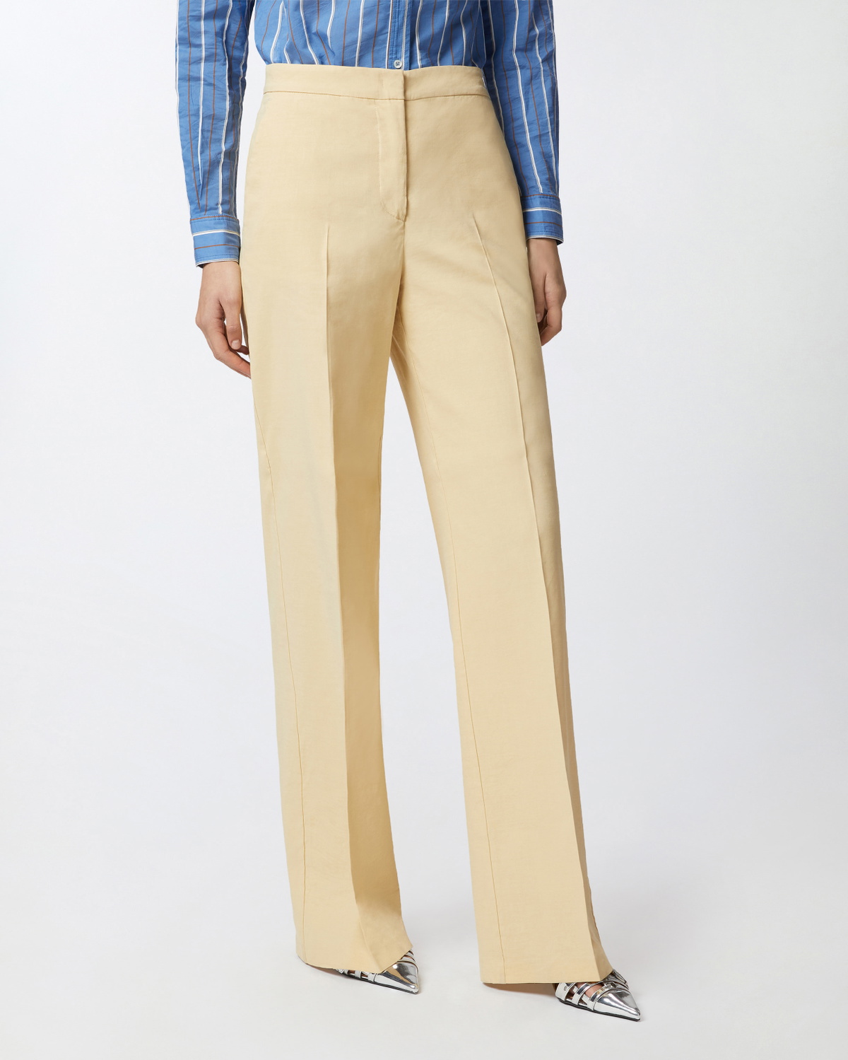Pinko Stretch Linen Pleated Trousers Cane Yellow Pinko