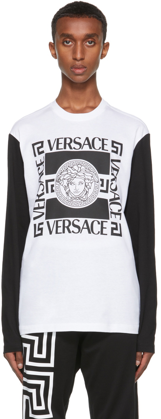 Versace White & Black Medusa Long Sleeve T-Shirt Versace