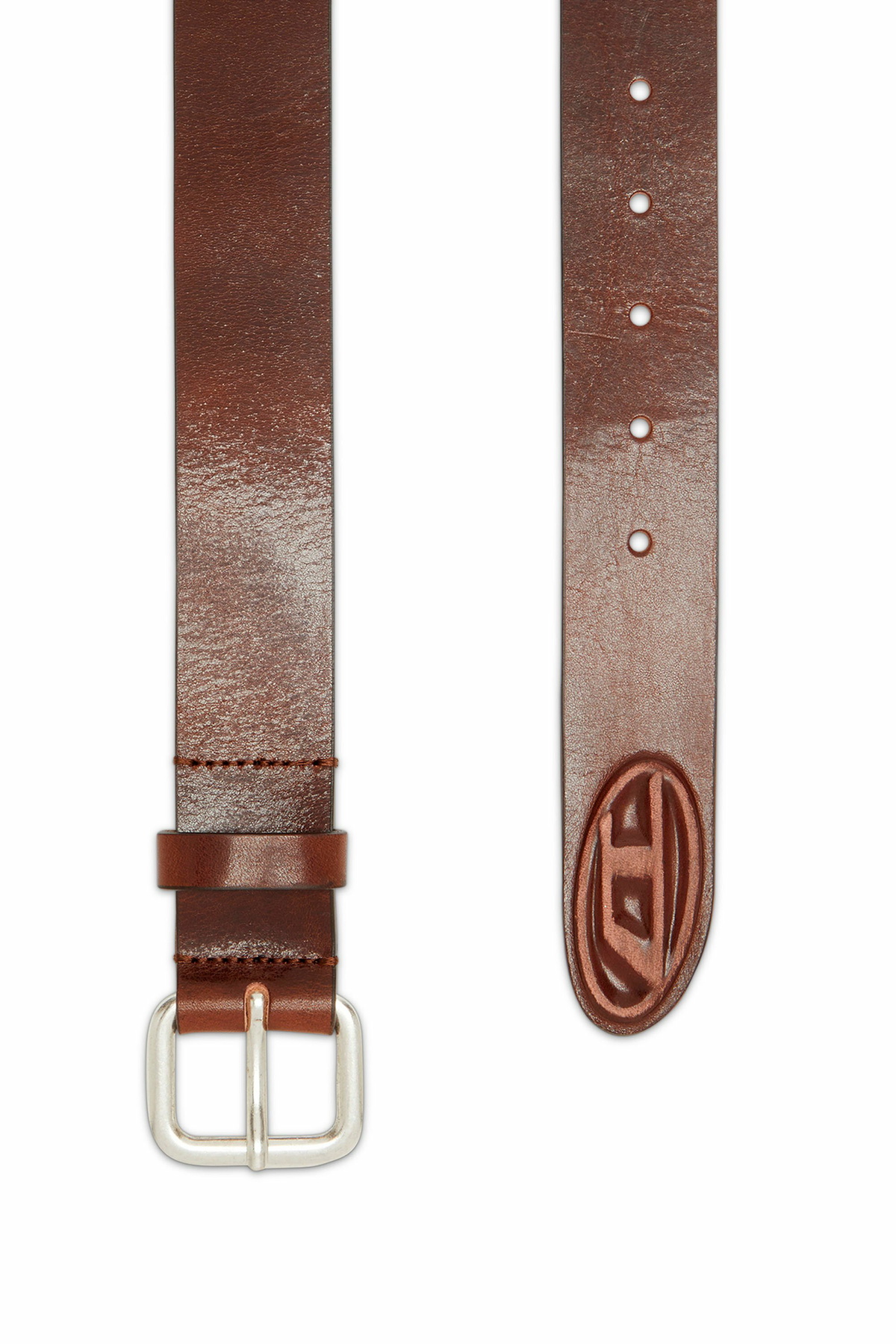 Diesel Leather belt with metal logo insert - Belts Mens in Brown Diesel