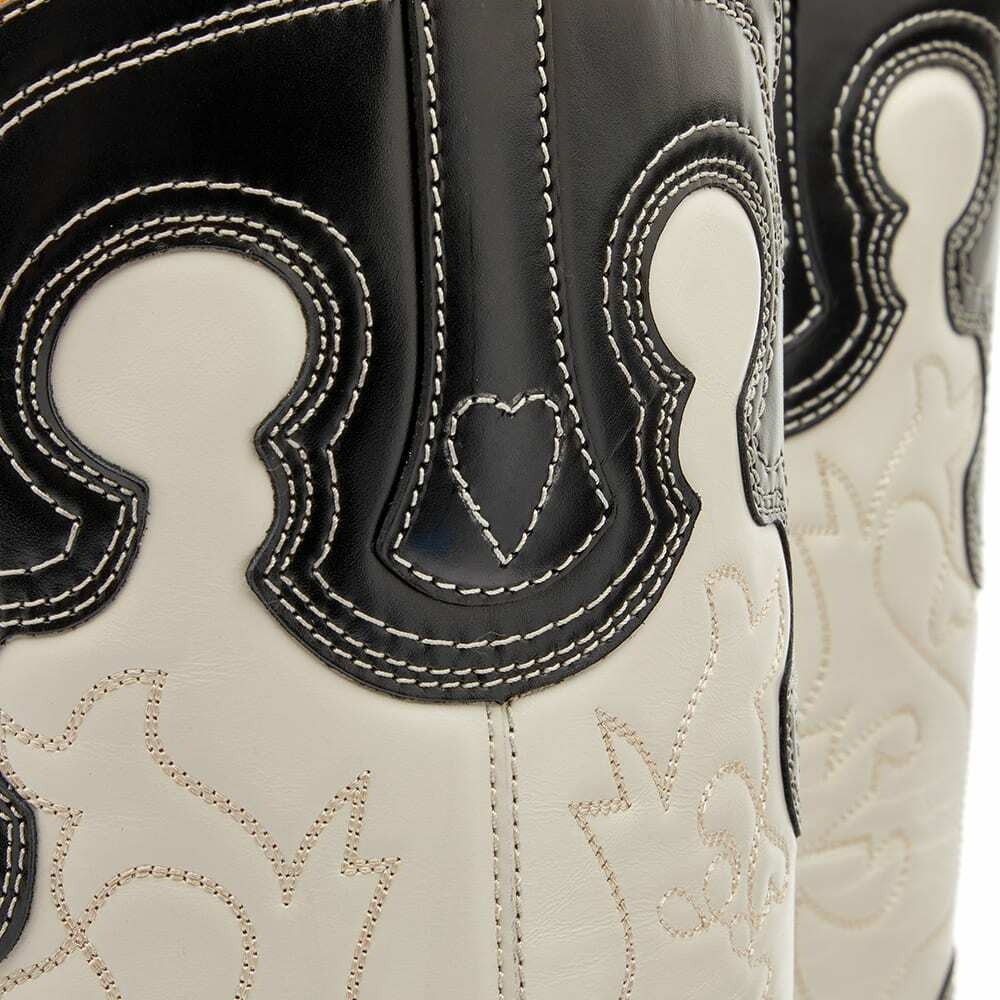 GANNI Women's Mid Shaft Embroidered Western Boot in Black/Egret GANNI