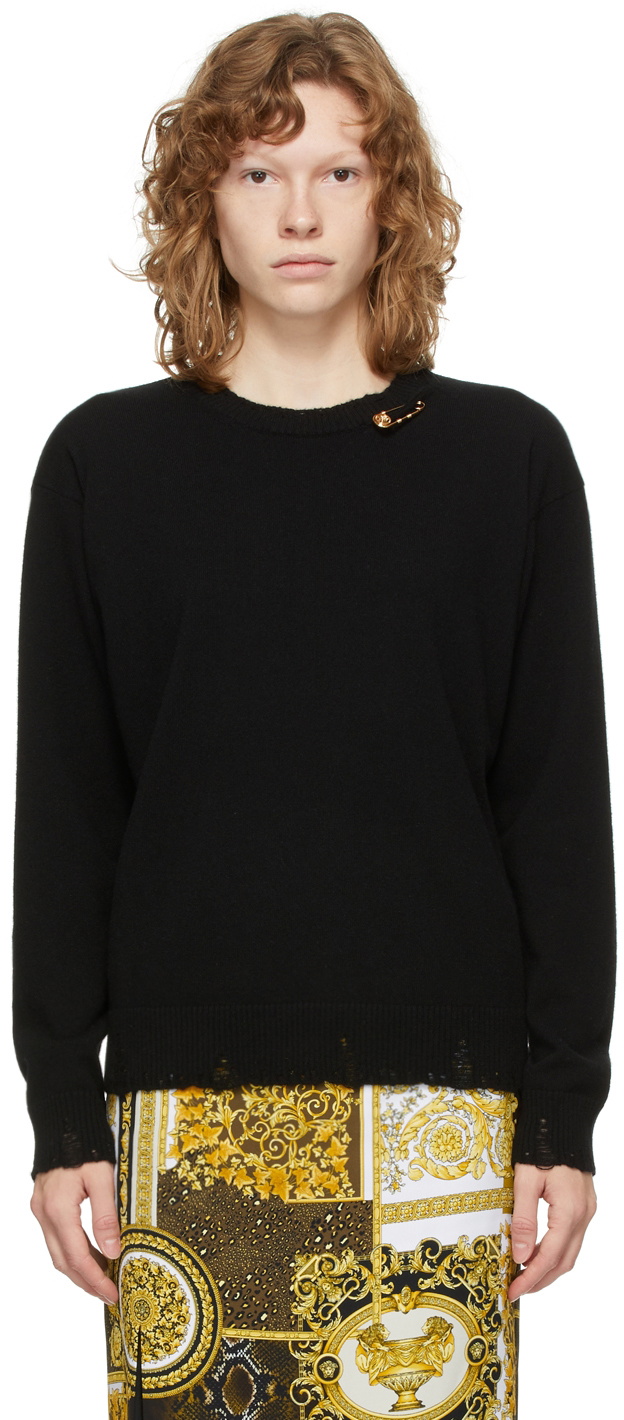 Versace Black Cashmere Medusa Safety Pin Sweater Versace