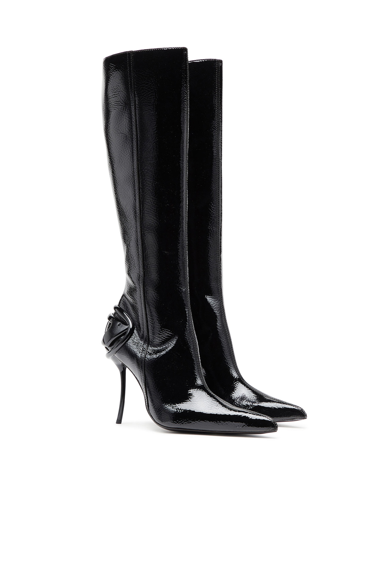 Diesel D-Ten & Half-Glossy knee-high boots with curved heel - Boots ...