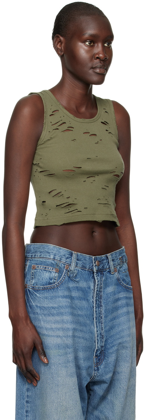 R13 Khaki Distressed Tank Top R13