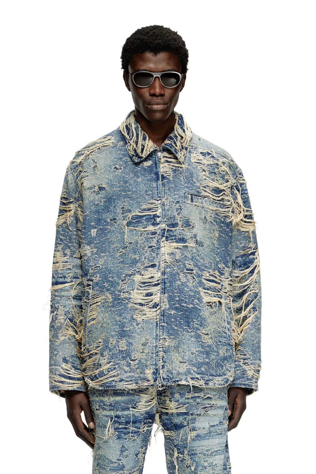 Diesel Jacket in floating-thread denim - Denim Jackets Mens in Blue Diesel