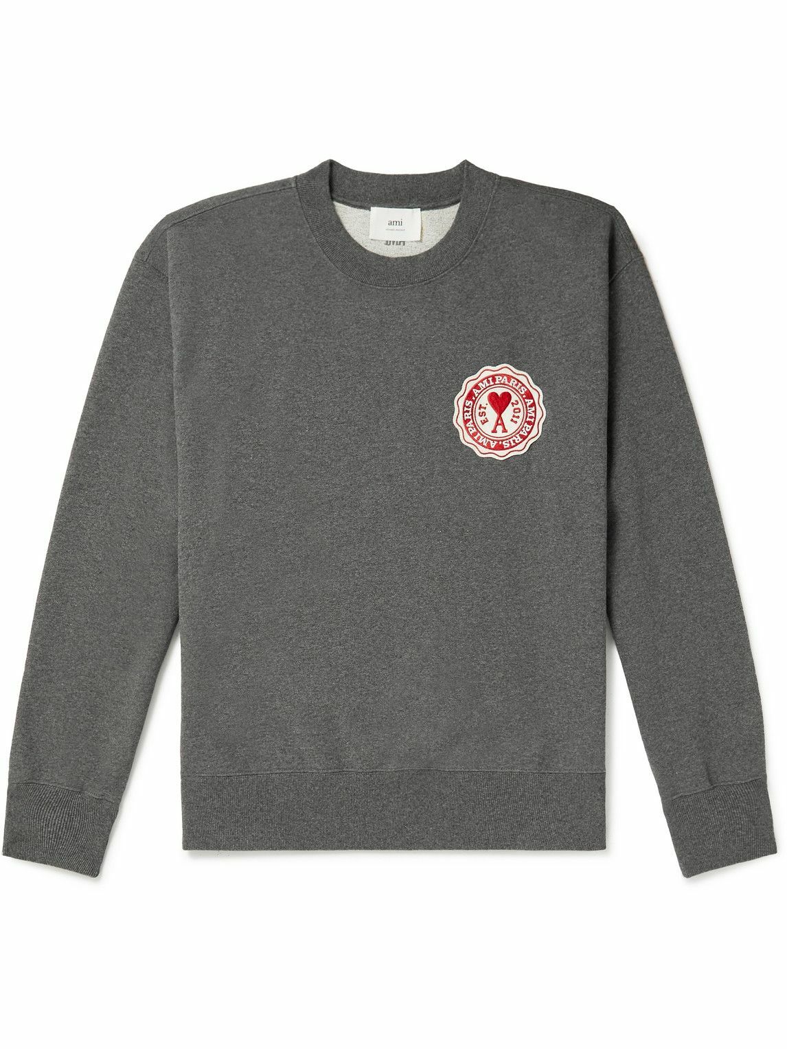 AMI PARIS - Logo-Appliquéd Cotton-Jersey Sweatshirt - Gray AMI