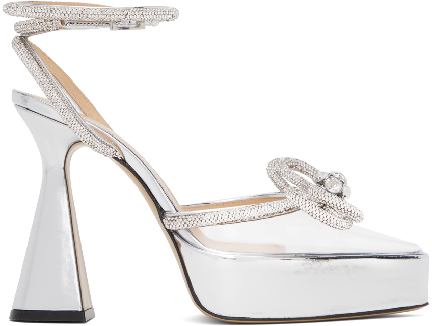 MACH & MACH Silver Double Bow Platform Heels MACH & MACH