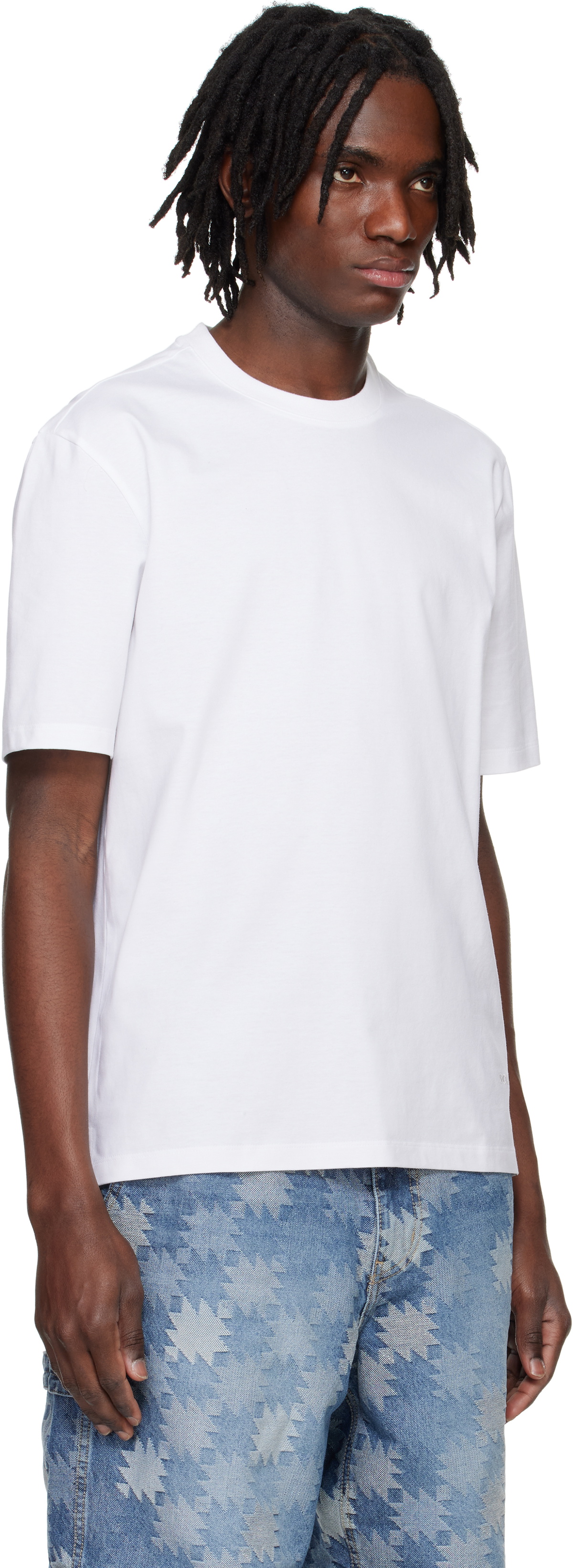 Solid Homme White Embroidered Logo T-shirt Solid Homme
