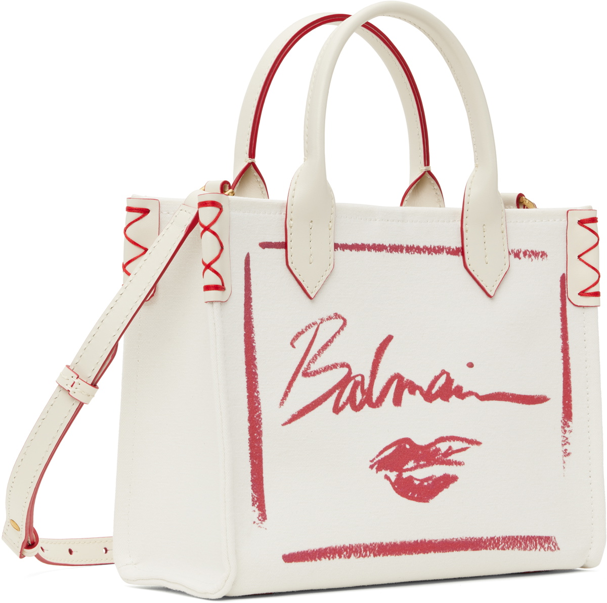 Balmain White Small B-Army 'Balmain' Lipstick Print Bag Balmain