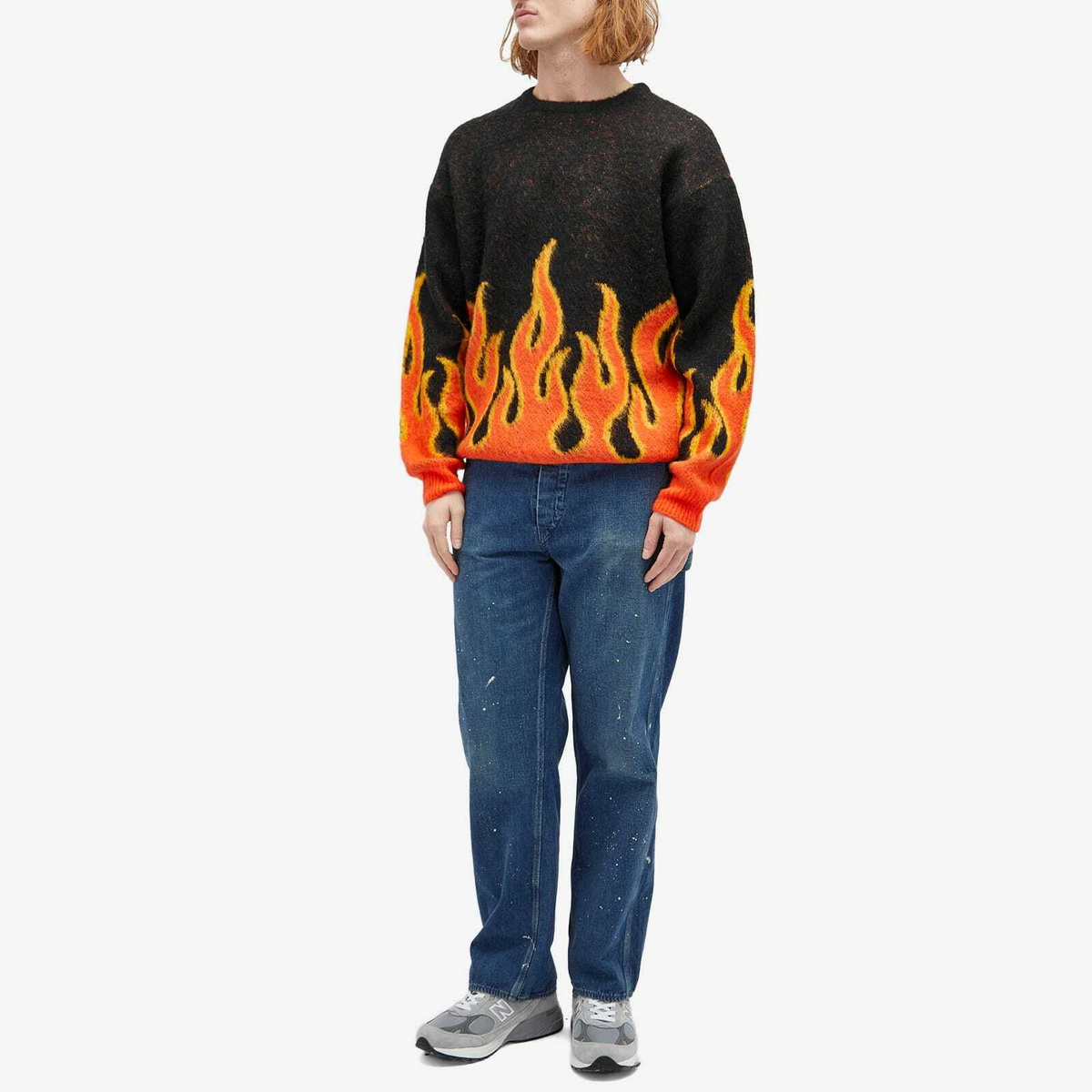 BEAMS Men's Fire Shaggy Crew Jumper in Black Beams Boy