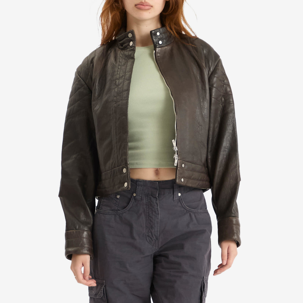Represent Women's Drive Leather Jacket in Dark Chocolate Represent