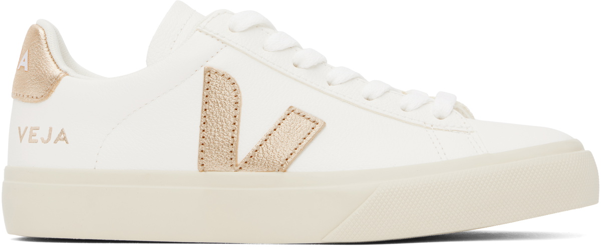 VEJA White & Gold Campo Leather Sneakers VEJA