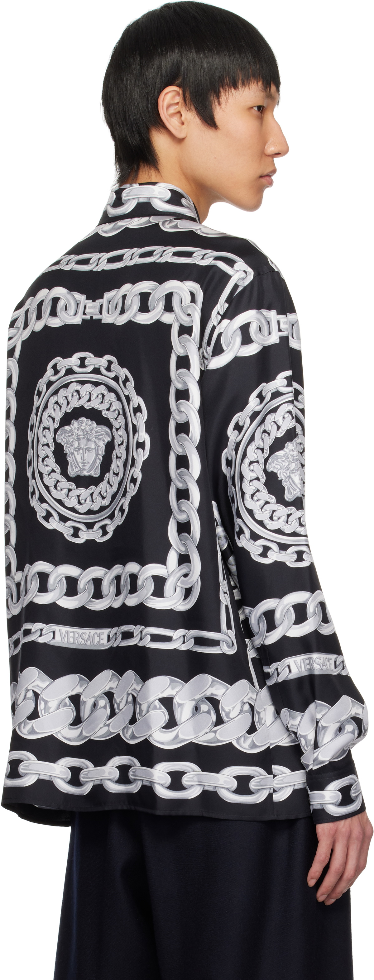 Versace Black Medusa Chains Silk Shirt Versace