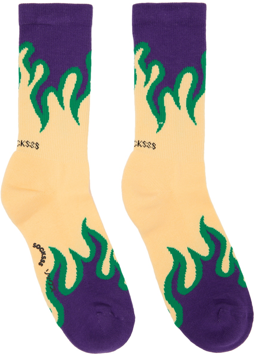 Socksss Yellow & Purple Cotton Socks Socksss