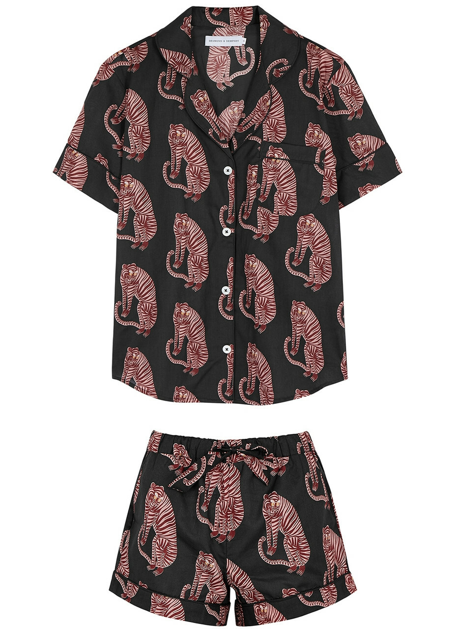 Desmond & Dempsey Sansindo Tiger Printed Cotton Pyjama set Navy Desmond ...