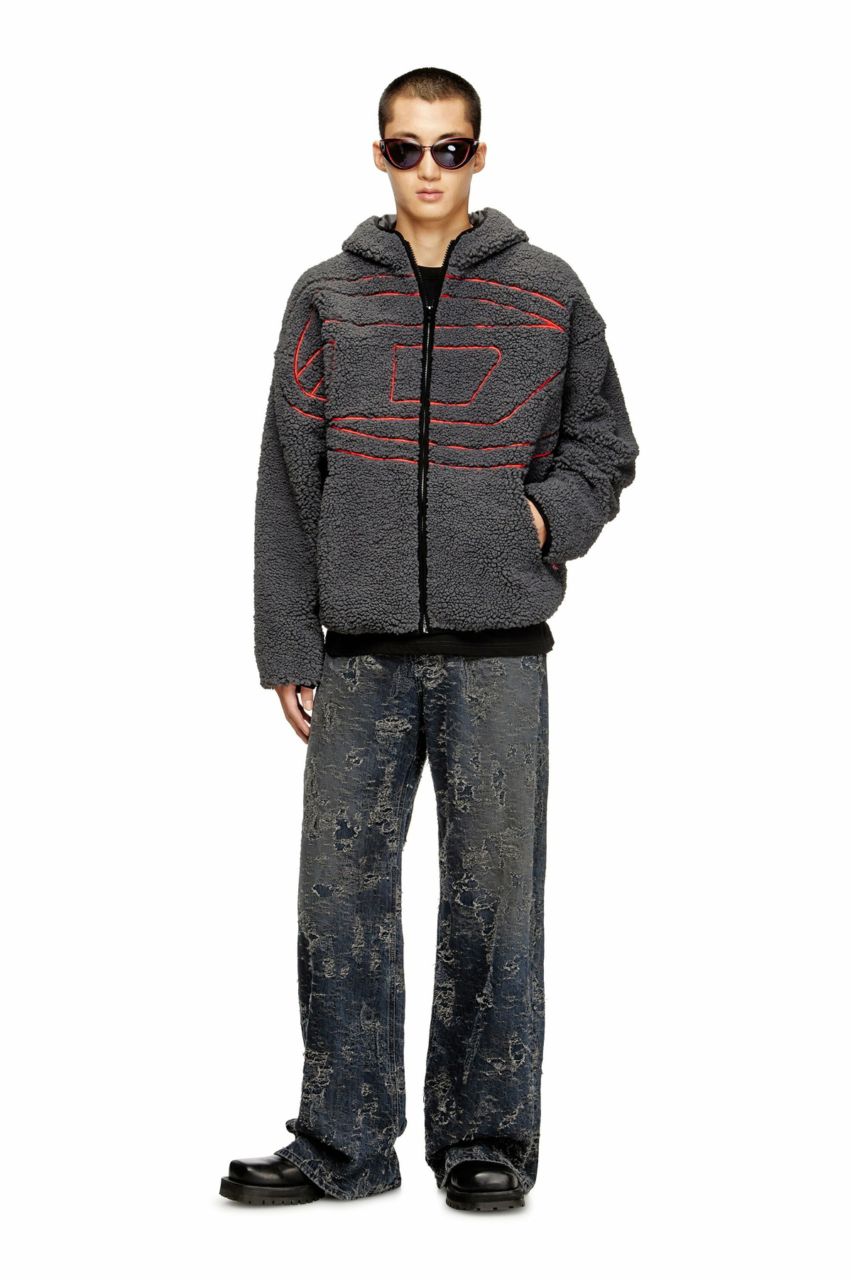 Diesel Teddy hoodie sweatshirt - Sweaters Mens in Grey Diesel
