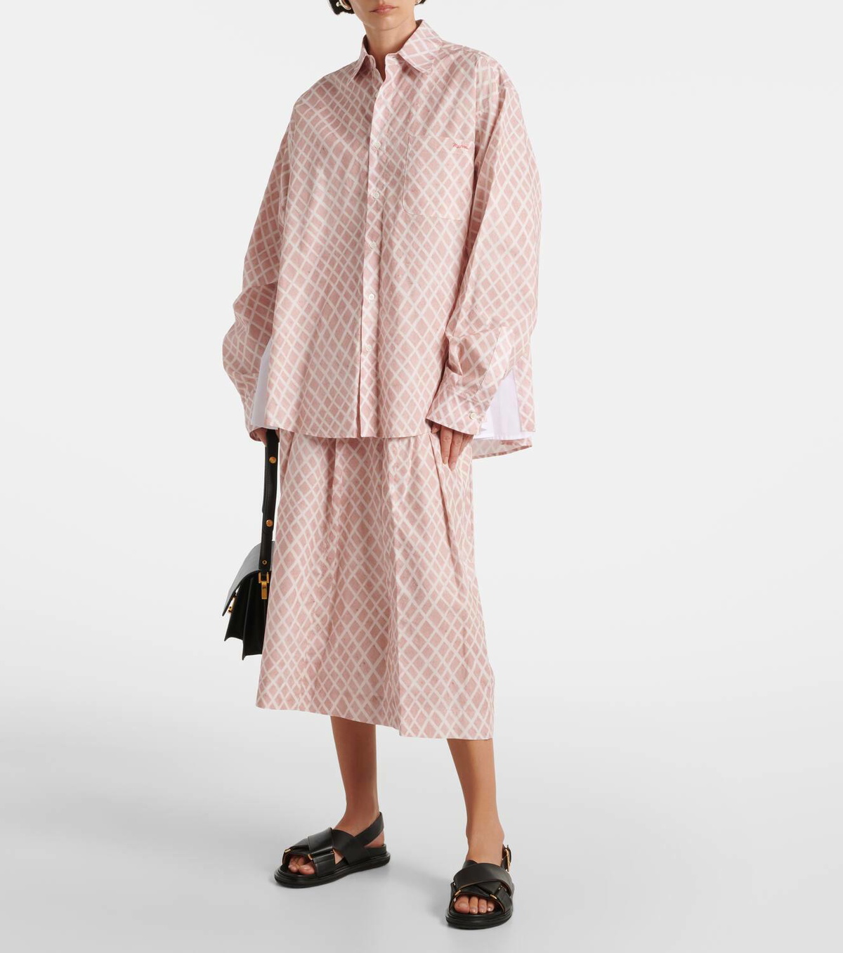 Marni Checked cotton poplin midi skirt Marni