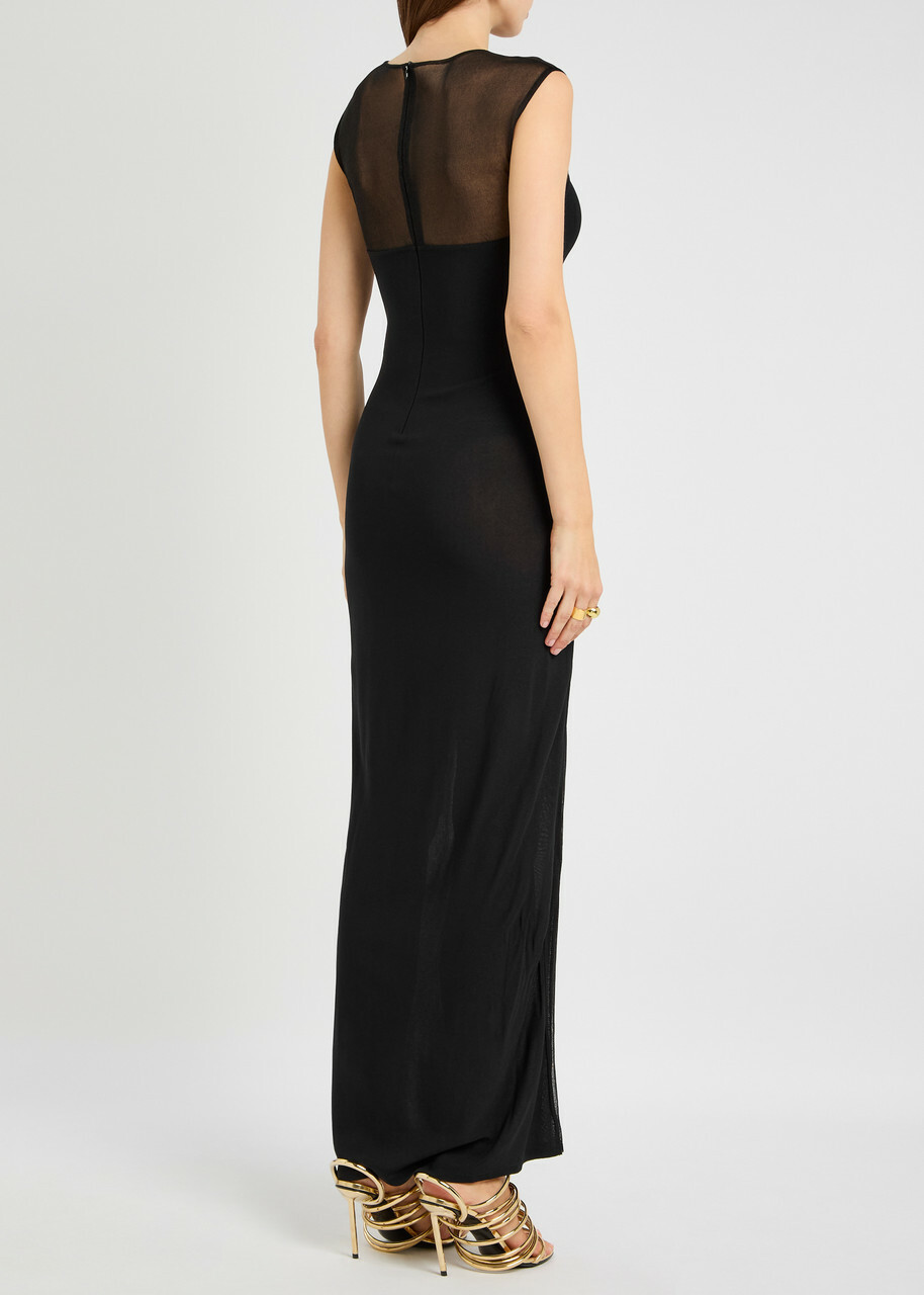 Alaïa Panelled Mesh Maxi Dress Black ALAÏA