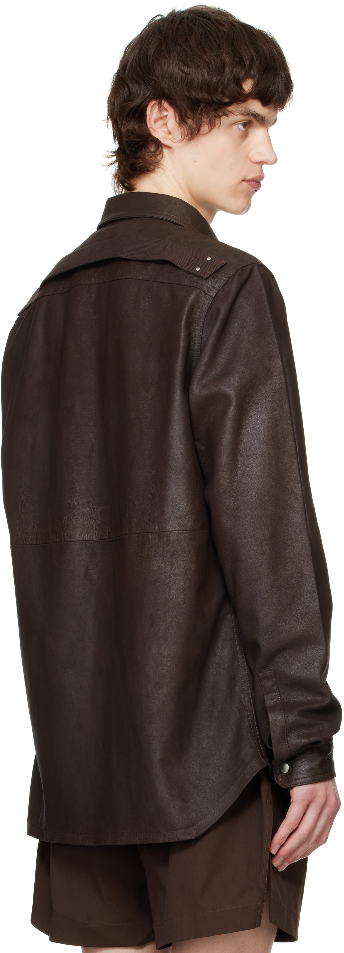 Rick Owens Brown Hollywood Outershirt Leather Jacket Rick Owens