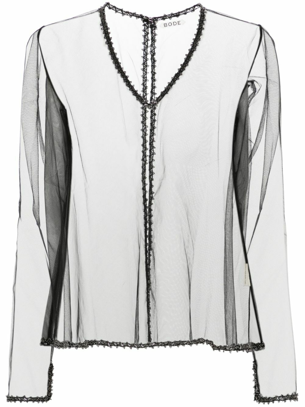 BODE Black Deco Bead Odrira Sheer Blouse Bode