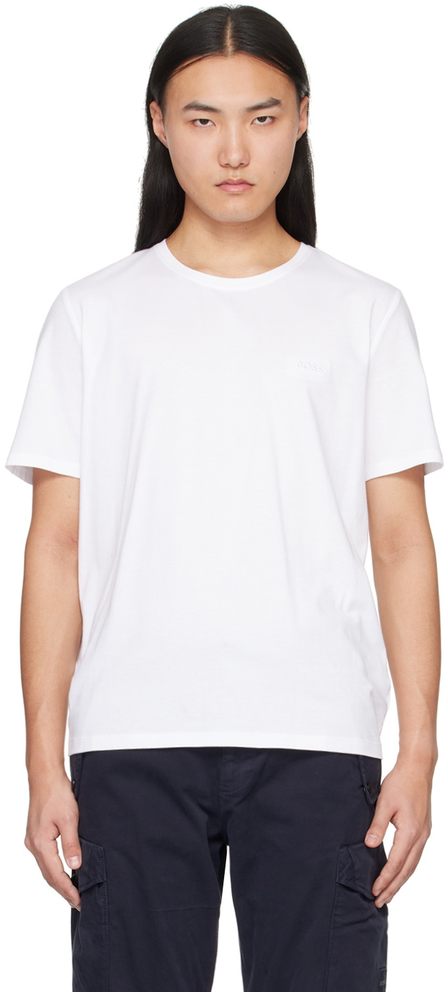 BOSS White Embroidered T-Shirt BOSS