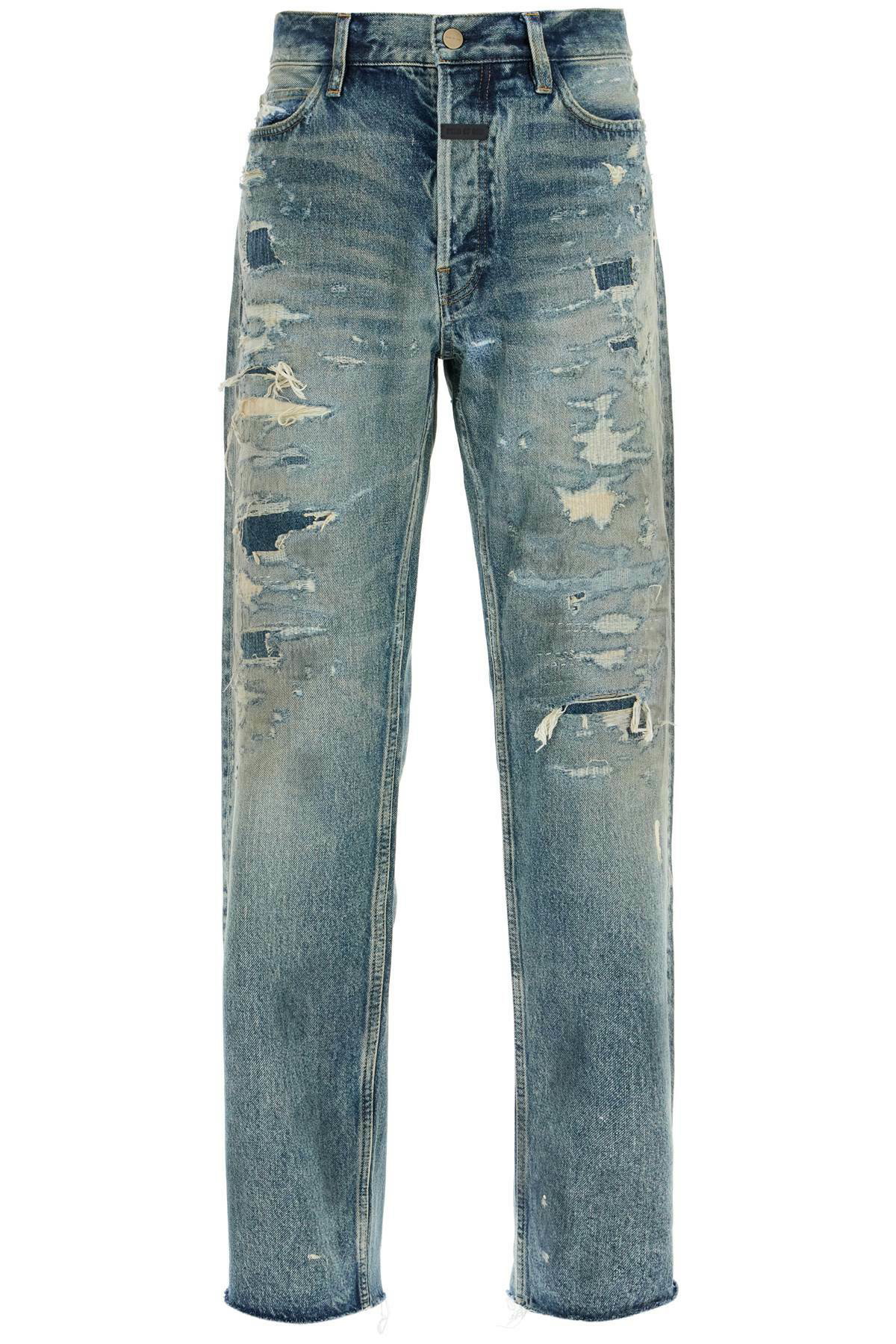 FEAR OF GOD distressed straight cut jeans with a Light blue Fear Of God