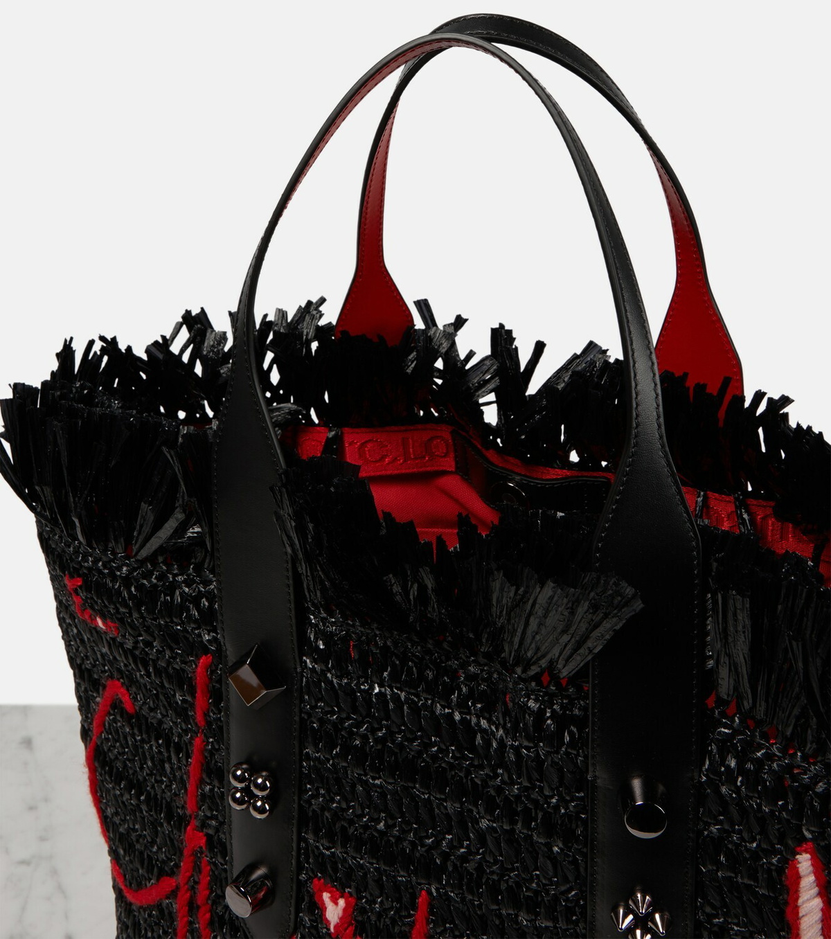 Christian Louboutin Frangibus Medium embroidered raffia tote bag ...