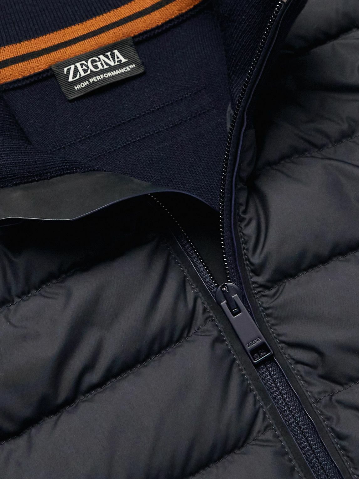 Zegna - Leather-Trimmed Quilted Shell-Panelled Wool Jacket - Blue Zegna