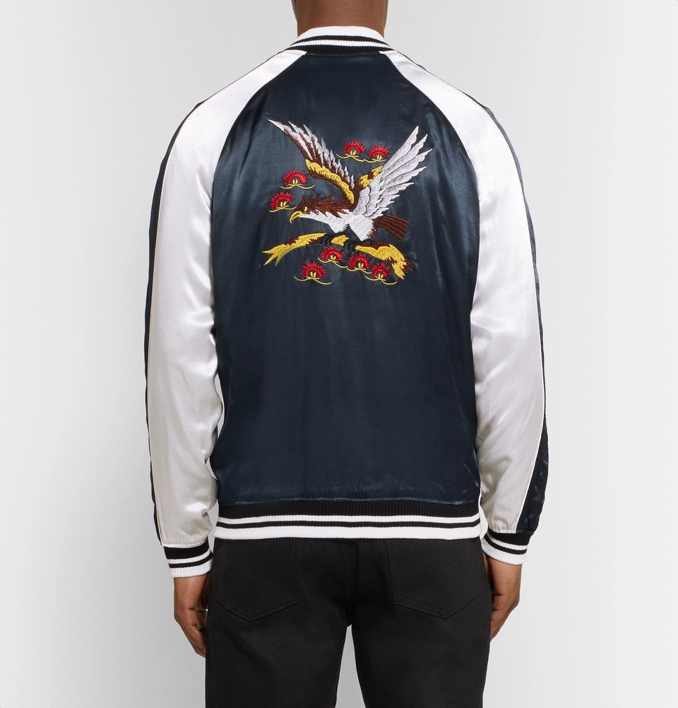 Sandro - Embroidered Satin Bomber Jacket - Navy Sandro