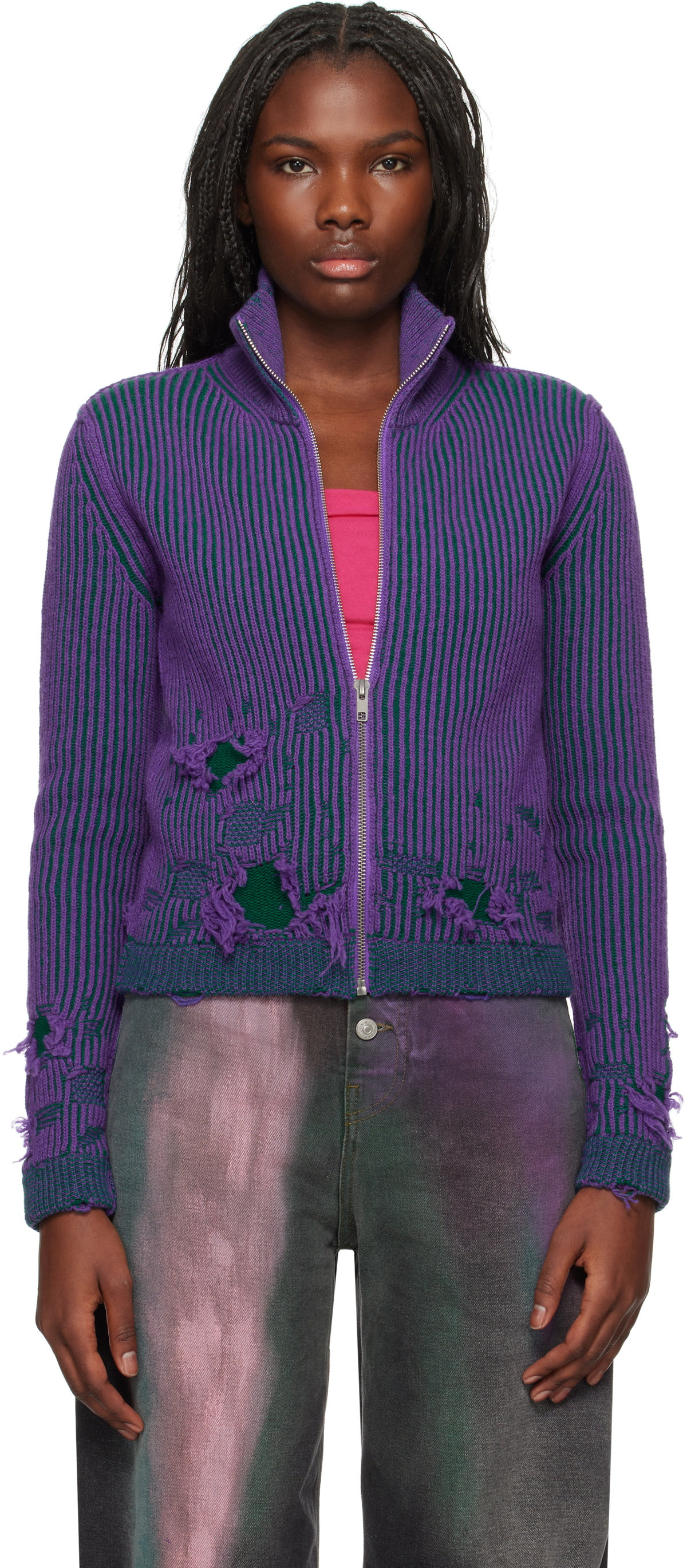 MM6 Maison Margiela Purple Zipped Turtleneck Jacket MM6 Maison Margiela